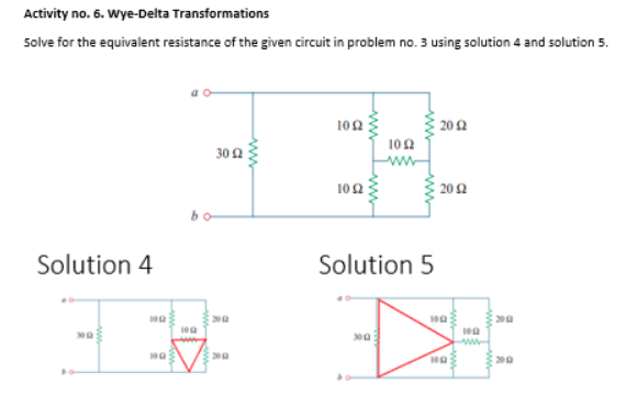 Solved Activity no. 6. Wye-Delta Transformations Solve for | Chegg.com
