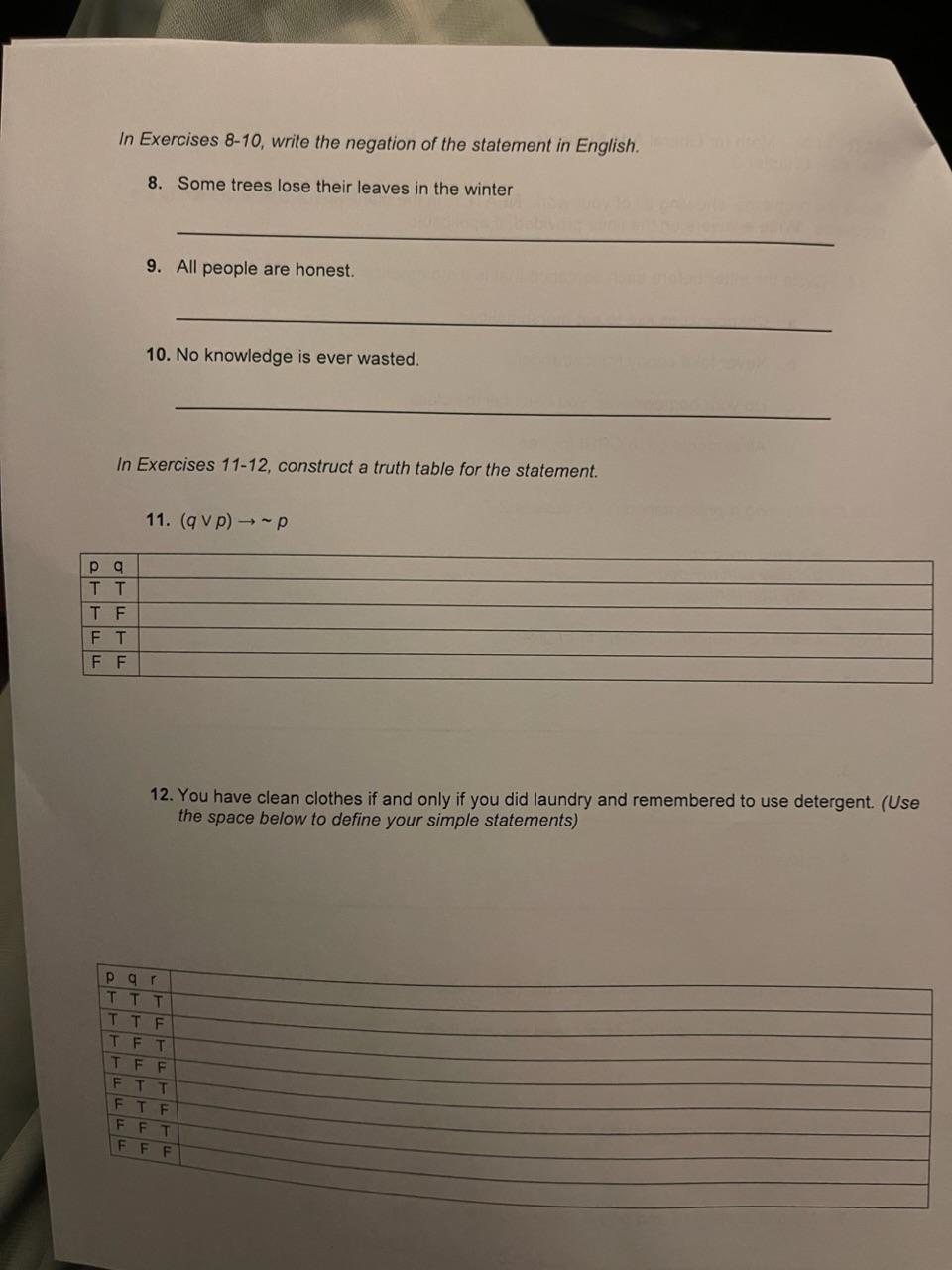 Solved In Exercises 8-10, write the negation of the | Chegg.com