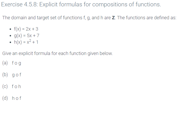 Solved Exercise 4.5.8: Explicit formulas for compositions of | Chegg.com