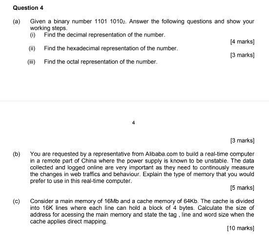 Solved Question 4 (a) Given a binary number 1101 10102. | Chegg.com