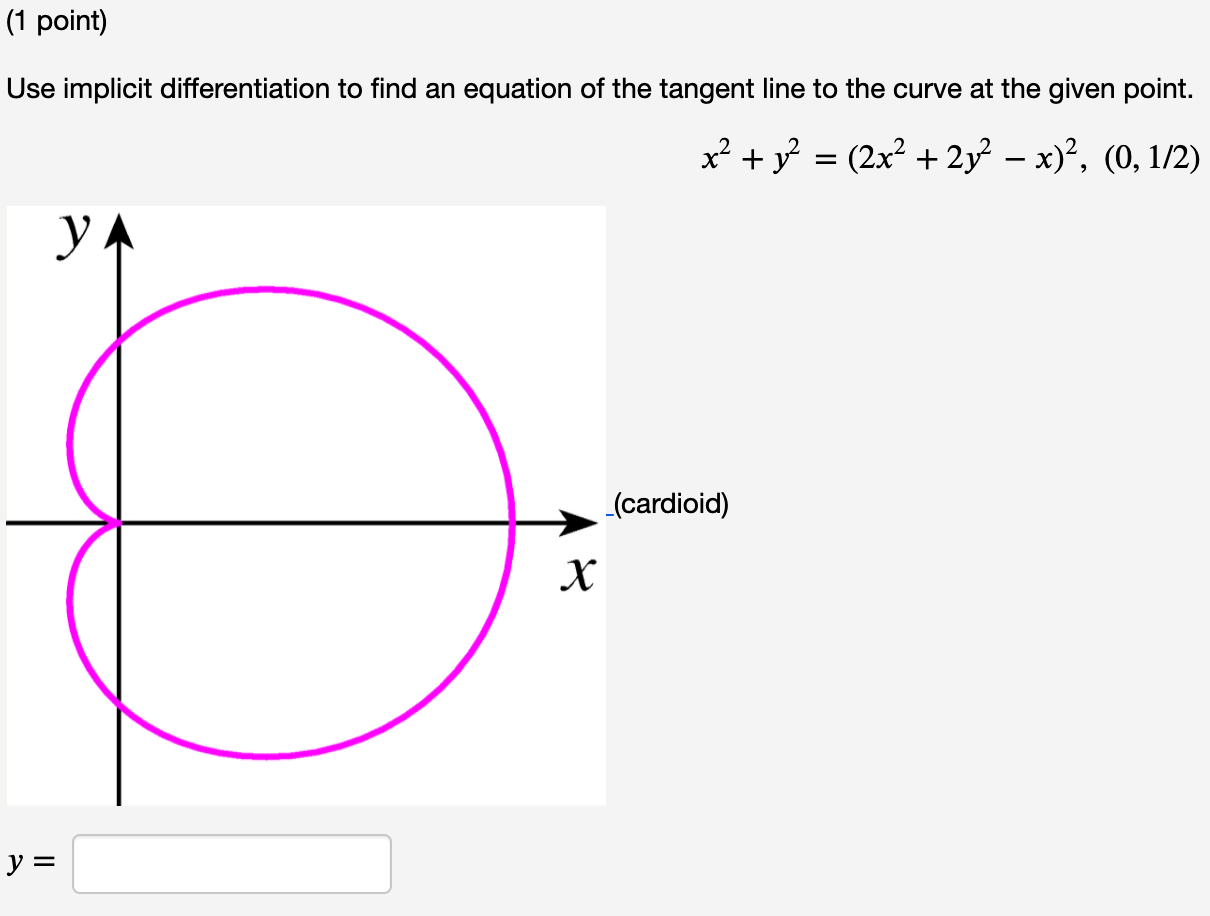 Solved (1 point) Use implicit differentiation to find an | Chegg.com Solved (1 point) Use implicit differentiation to find an | Chegg.com