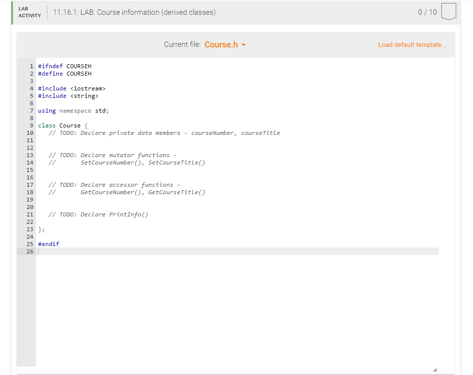 Solved Given main0, define a Course base class with | Chegg.com