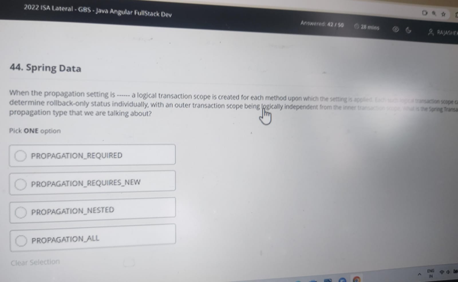 Solved Spring DataWhen the propagation setting isa logical | Chegg.com