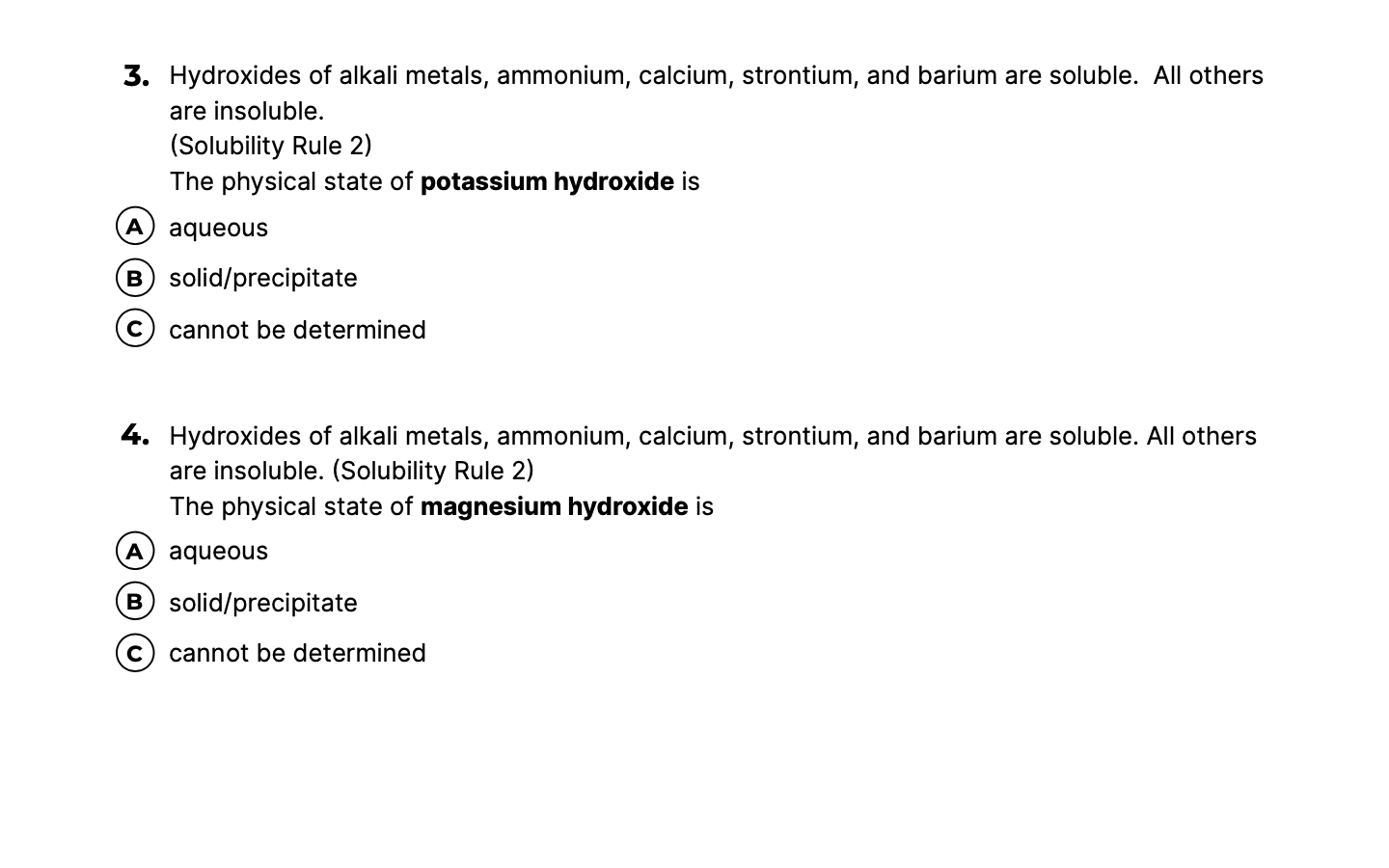 Solved 3. Hydroxides of alkali metals, ammonium, calcium, | Chegg.com
