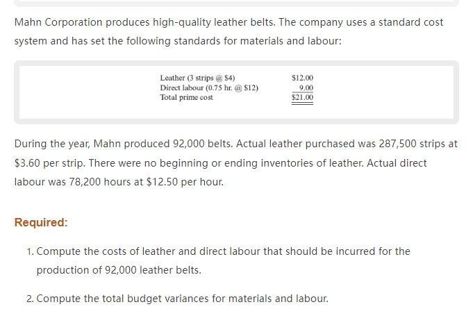 Solved 3. Break down the total variance for materials into a | Chegg.com