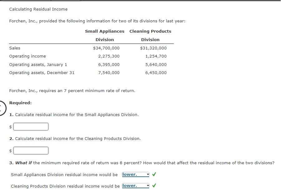 Calculating Residual Income Forchen, Inc., provided | Chegg.com