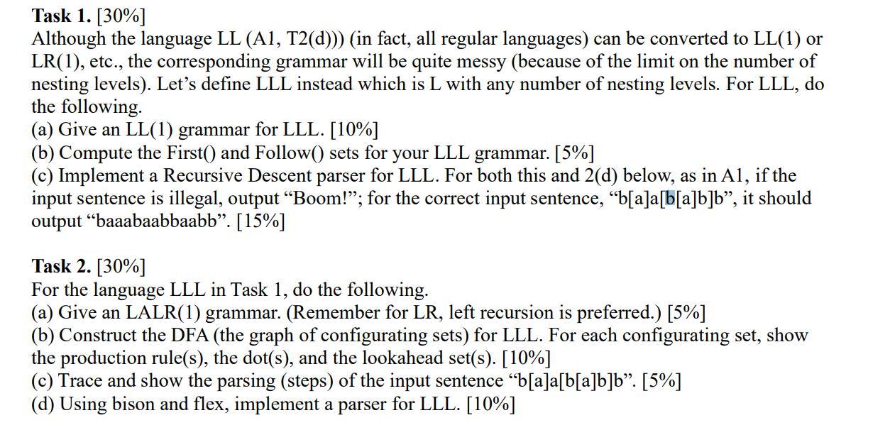 Solved Although the language LL (A1, T2(d))) (in fact, all | Chegg.com