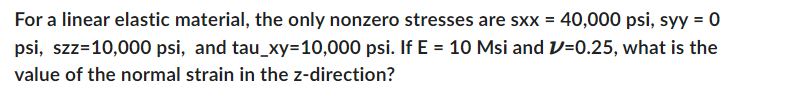 For a linear elastic material, the only nonzero | Chegg.com