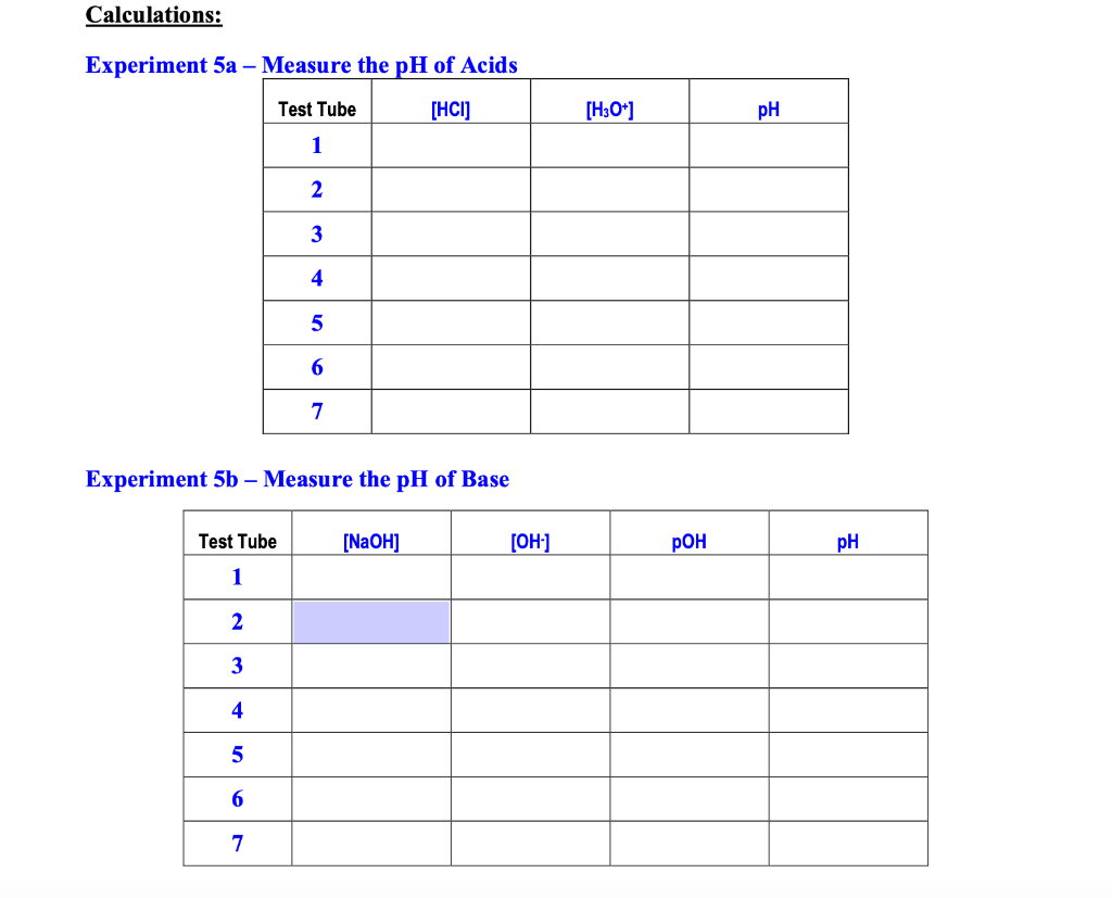 Solved Experiment 1: Measure the pH of Acids 1. Take seven | Chegg.com