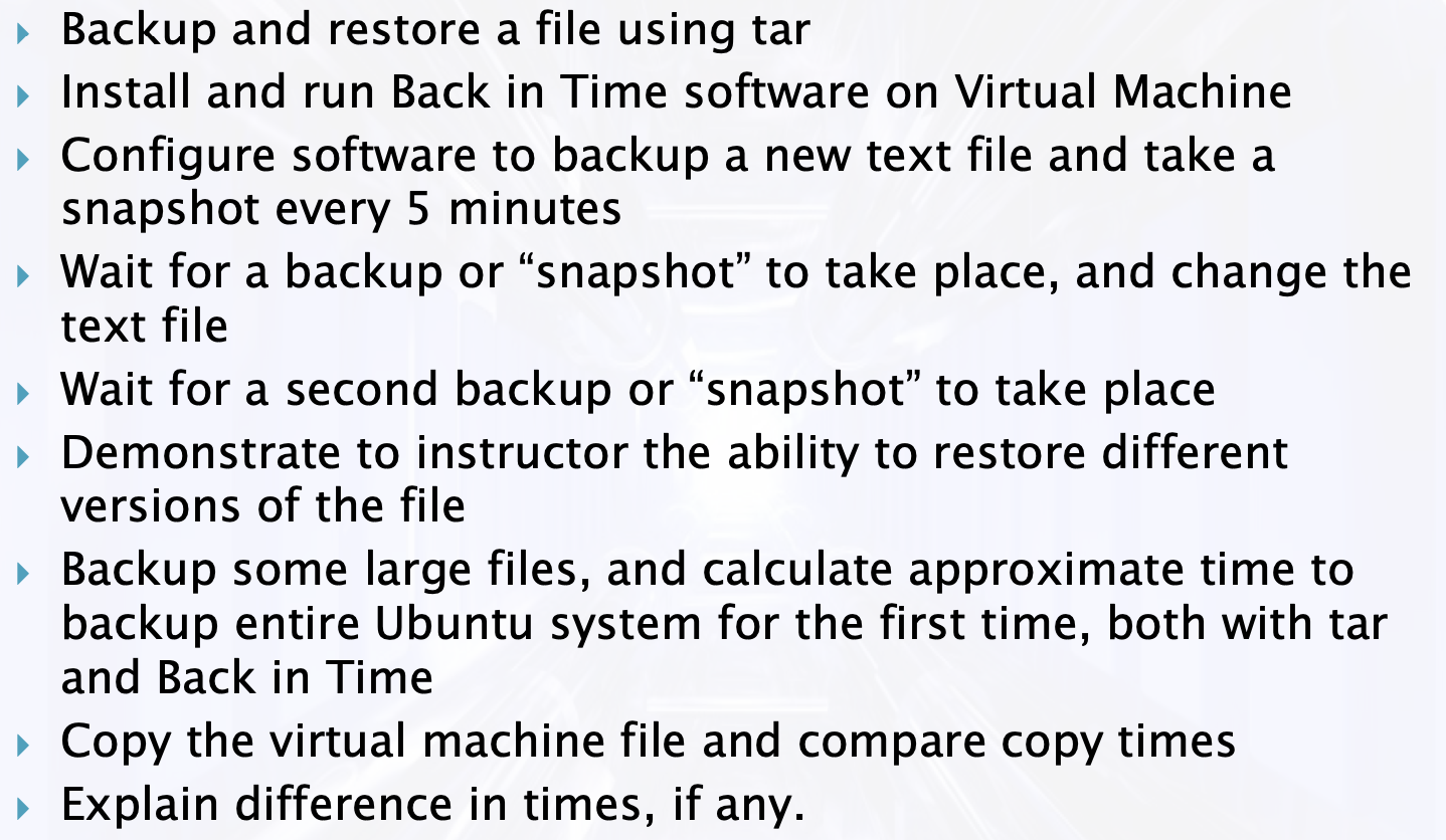 Solved Backup and restore a file using tar Install and run | Chegg.com