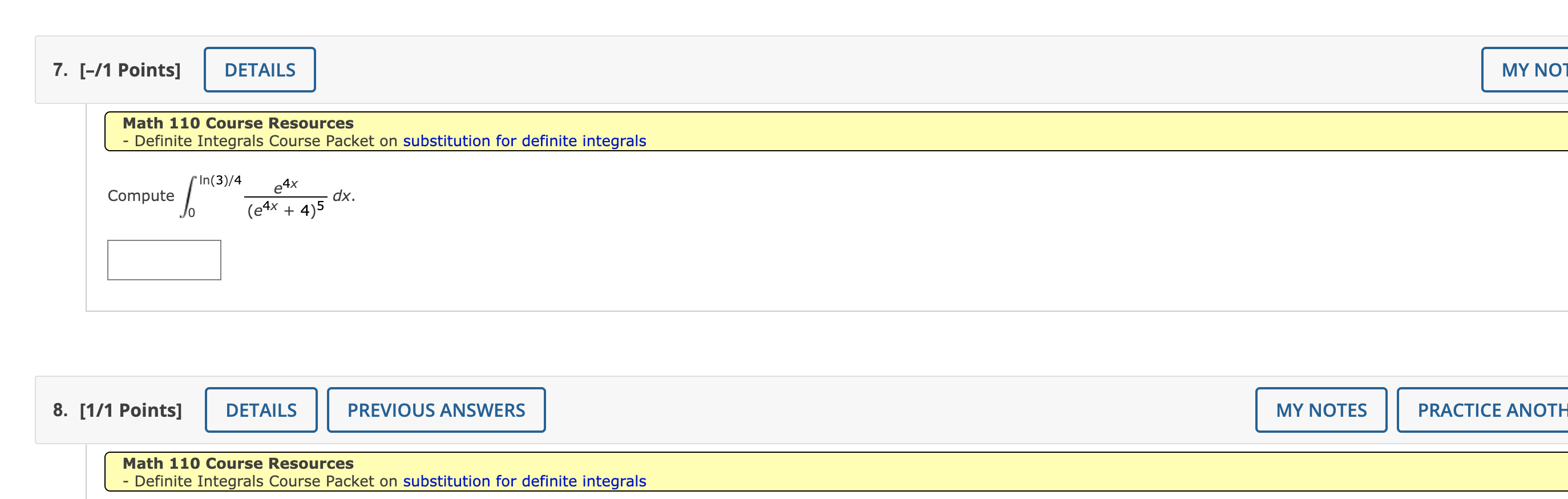 Solved Math 110 Course Resources - Definite Integrals Course | Chegg.com