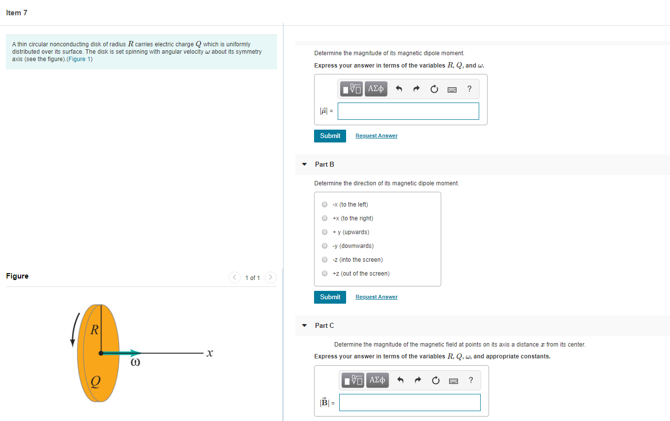Solved Item 7 A thin circular nonconducting disk of radius R | Chegg.com