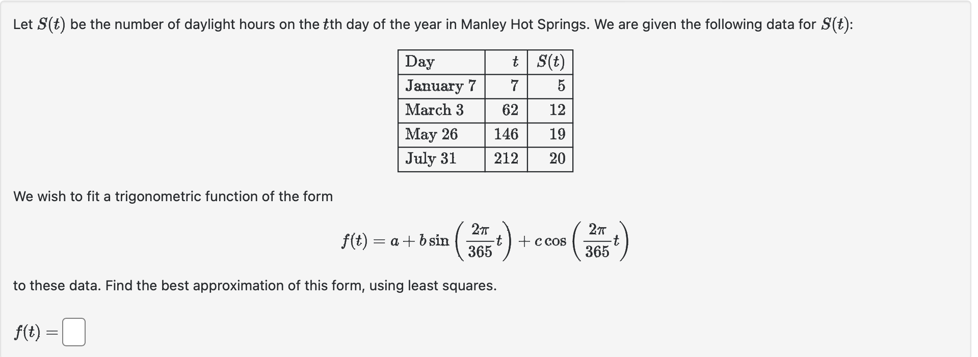 Solved We wish to fit a trigonometric function of the form | Chegg.com
