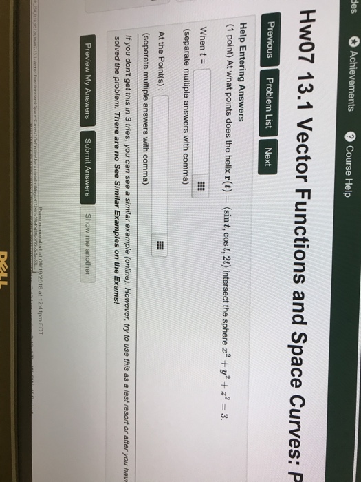Solved Course Help Hw07 13.1 Vector Functions and Space | Chegg.com