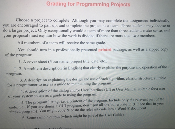 Solved Grading for Programming Projects Choose a project to | Chegg.com