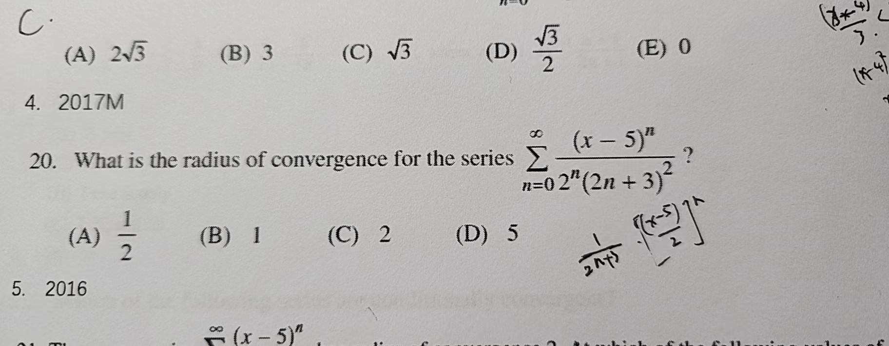 Solved (A) 23 (B) 3 (C) 3 (D) 23 (E) 0 4. 2017M 20. What is | Chegg.com