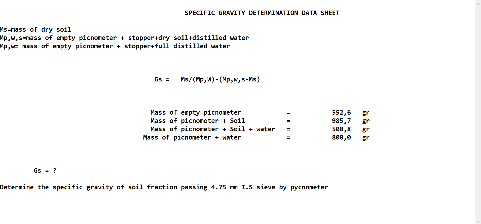 Solved determine the specific gravity from the above date | Chegg.com