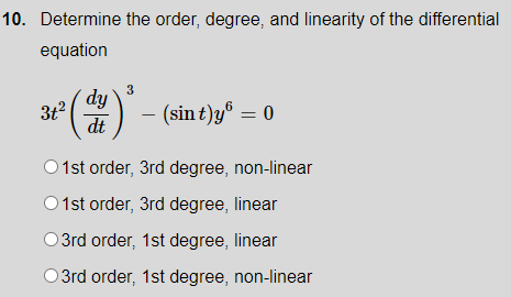 Solved 10. Determine the order, degree, and linearity of the | Chegg.com