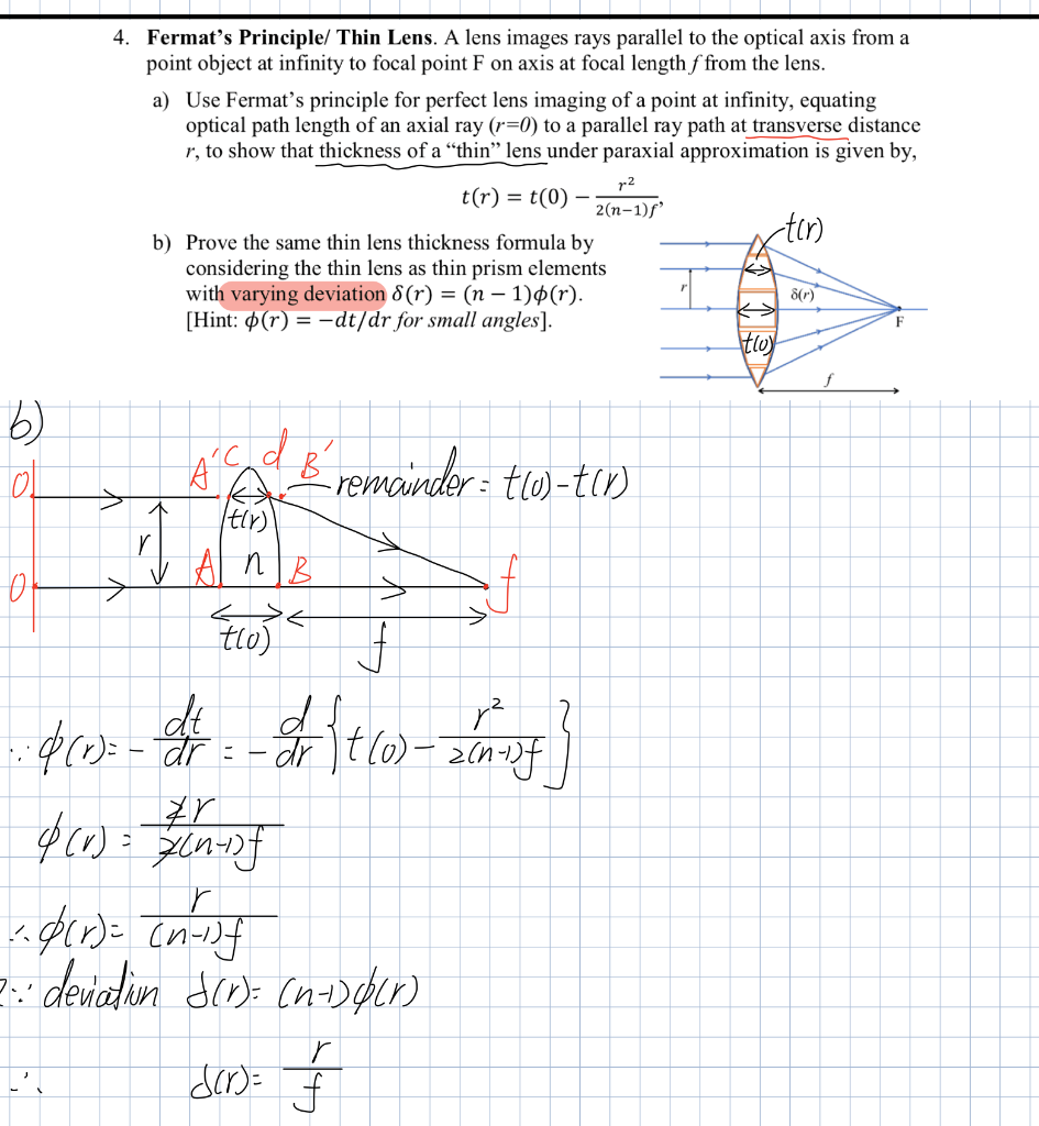 4. Fermat's Principle/ Thin Lens. A lens images rays | Chegg.com