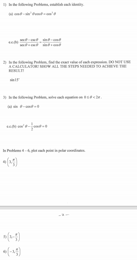 Solved 1) In the following Problems, establish each | Chegg.com