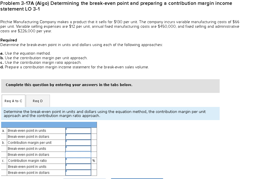 Solved Problem 3-17A (Algo) Determining the break-even point | Chegg.com