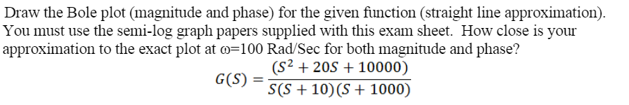 Solved Draw the Bole plot (magnitude and phase) for the | Chegg.com