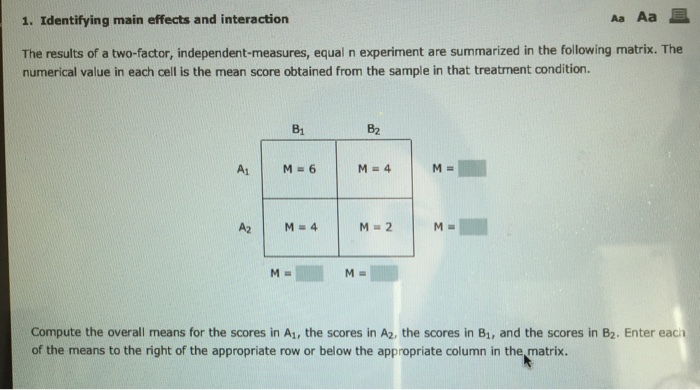 Solved 1. Identifying main effects and interactiorn Aa Aa 로 | Chegg.com