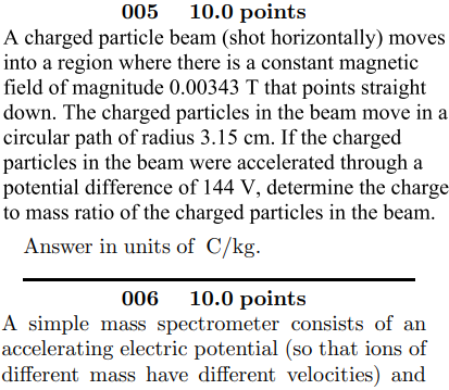 Solved 00510.0 points A charged particle beam (shot | Chegg.com