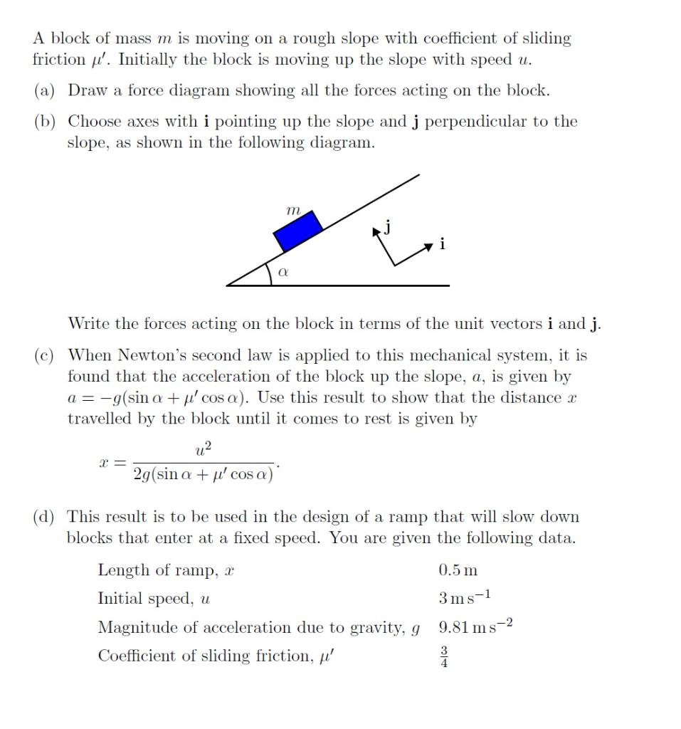 Solved A block of mass m is moving on a rough slope with | Chegg.com