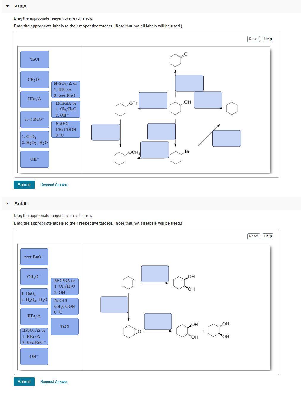 Solved Part A Drag the appropriate reagent over each arrow. | Chegg.com