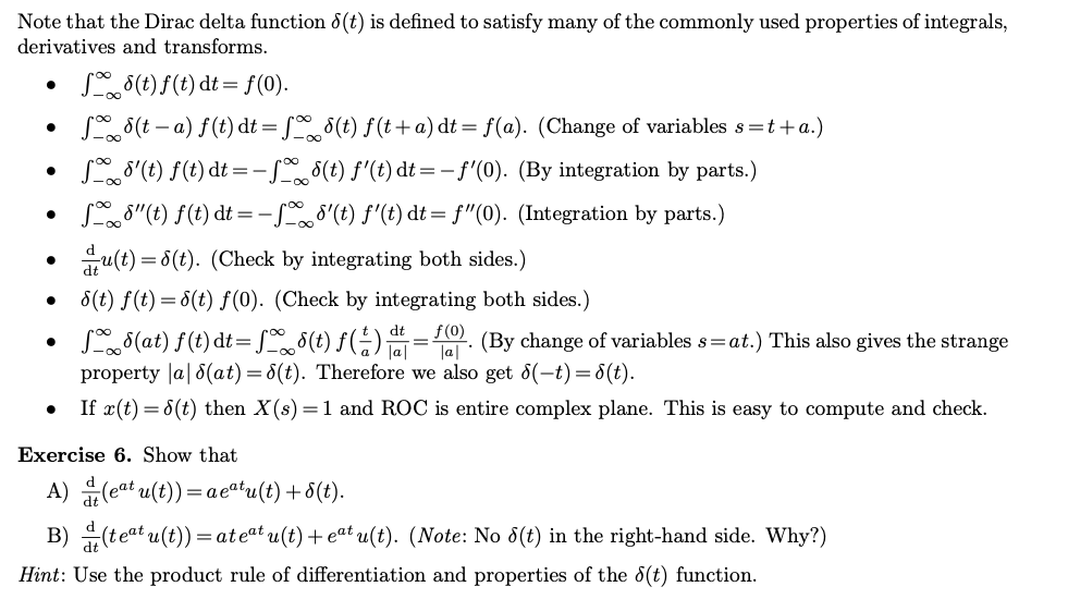 Solved Note that the Dirac delta function (t) is defined to | Chegg.com