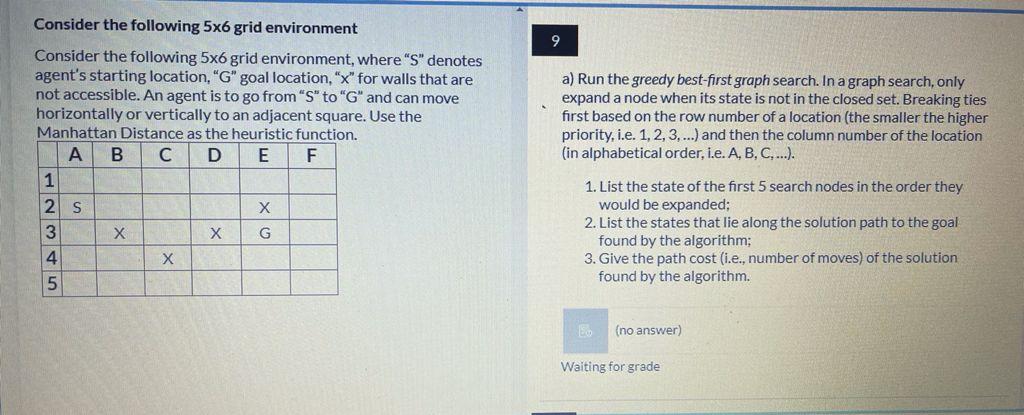 9 Consider the following 5x6 grid environment | Chegg.com