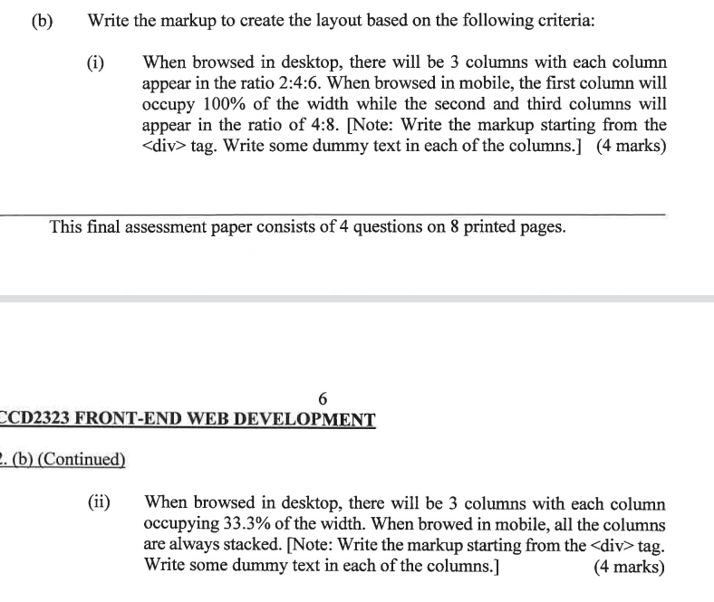 Solved (b) Write the markup to create the layout based on | Chegg.com
