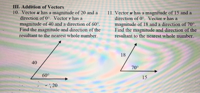 Solved III. Addition of Vectors 10. Vector u has a magnitude | Chegg.com