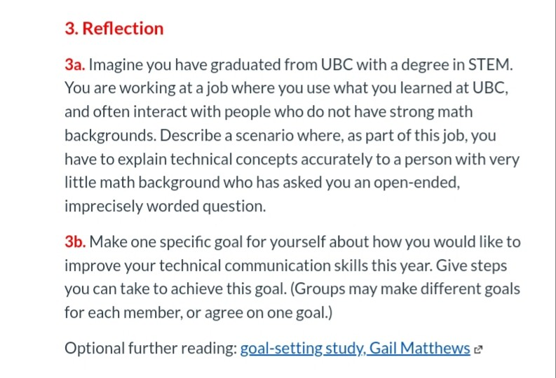 Solved 3. Reflection 3a. Imagine you have graduated from UBC | Chegg.com