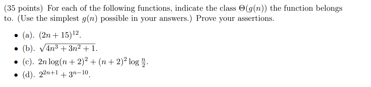 Solved (35 points) For each of the following functions, | Chegg.com