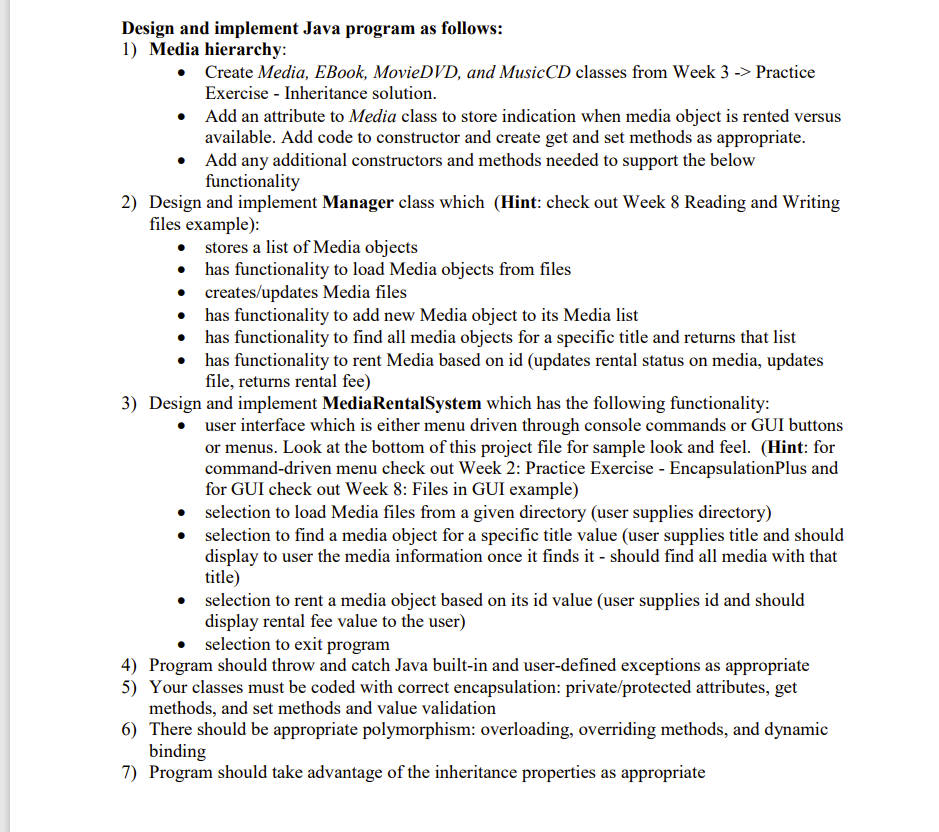 Solved Design and implement Java program as follows: 1) | Chegg.com