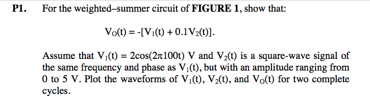 Solved P1. For the weighted-summer circuit of FIGURE 1, show | Chegg.com
