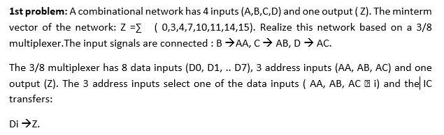 Solved 1st problem: A combinational network has 4 inputs | Chegg.com