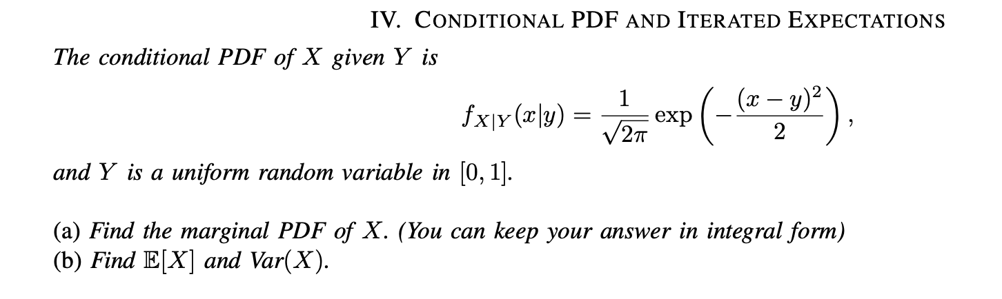 Solved Iv Conditional Pdf And Iterated Expectations The