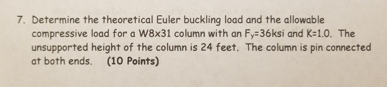 Solved 7. Determine the theoretical Euler buckling load and | Chegg.com