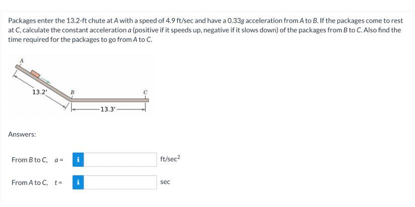 Solved Packages enter the 13.2-ft chute at A with a speed of | Chegg.com