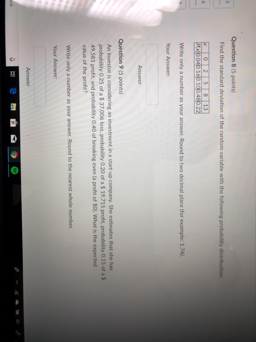 Solved Question 8 (5 points) Find the standard deviation of | Chegg.com