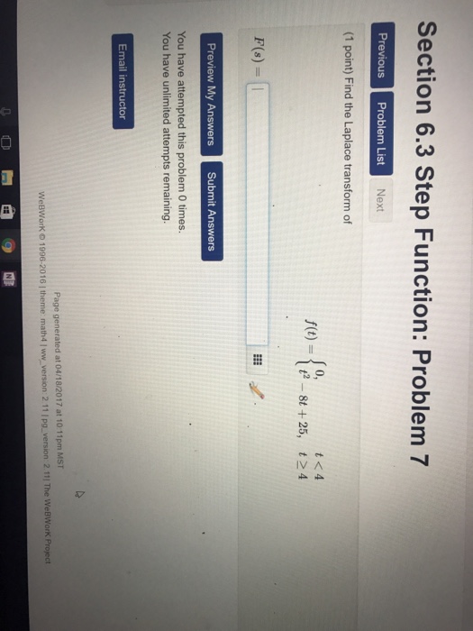 Solved Section 6.3 Step Function: Problem 7 Previous Problem | Chegg.com