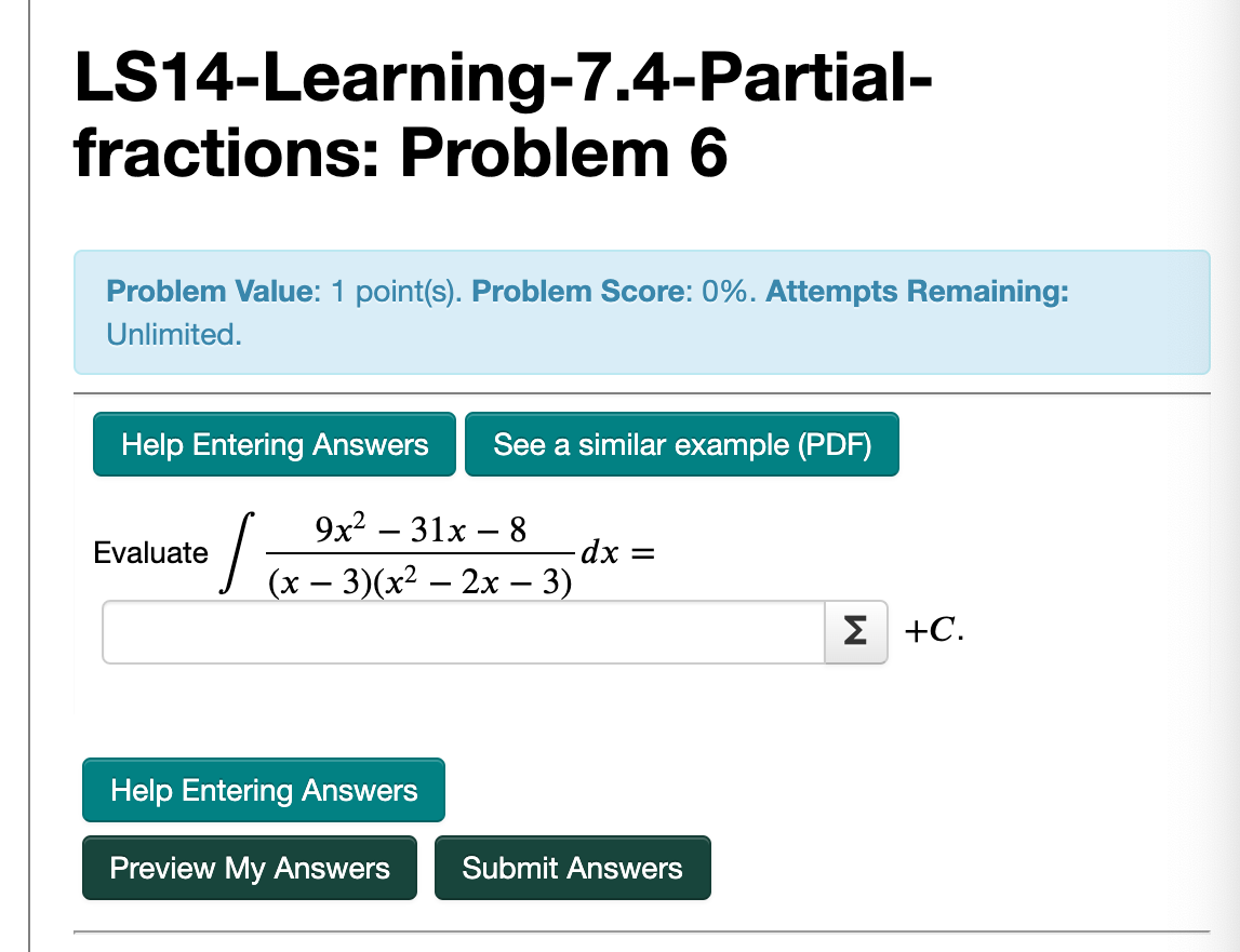 Solved LS14-Learning-7.4-Partial- fractions: Problem 6 | Chegg.com