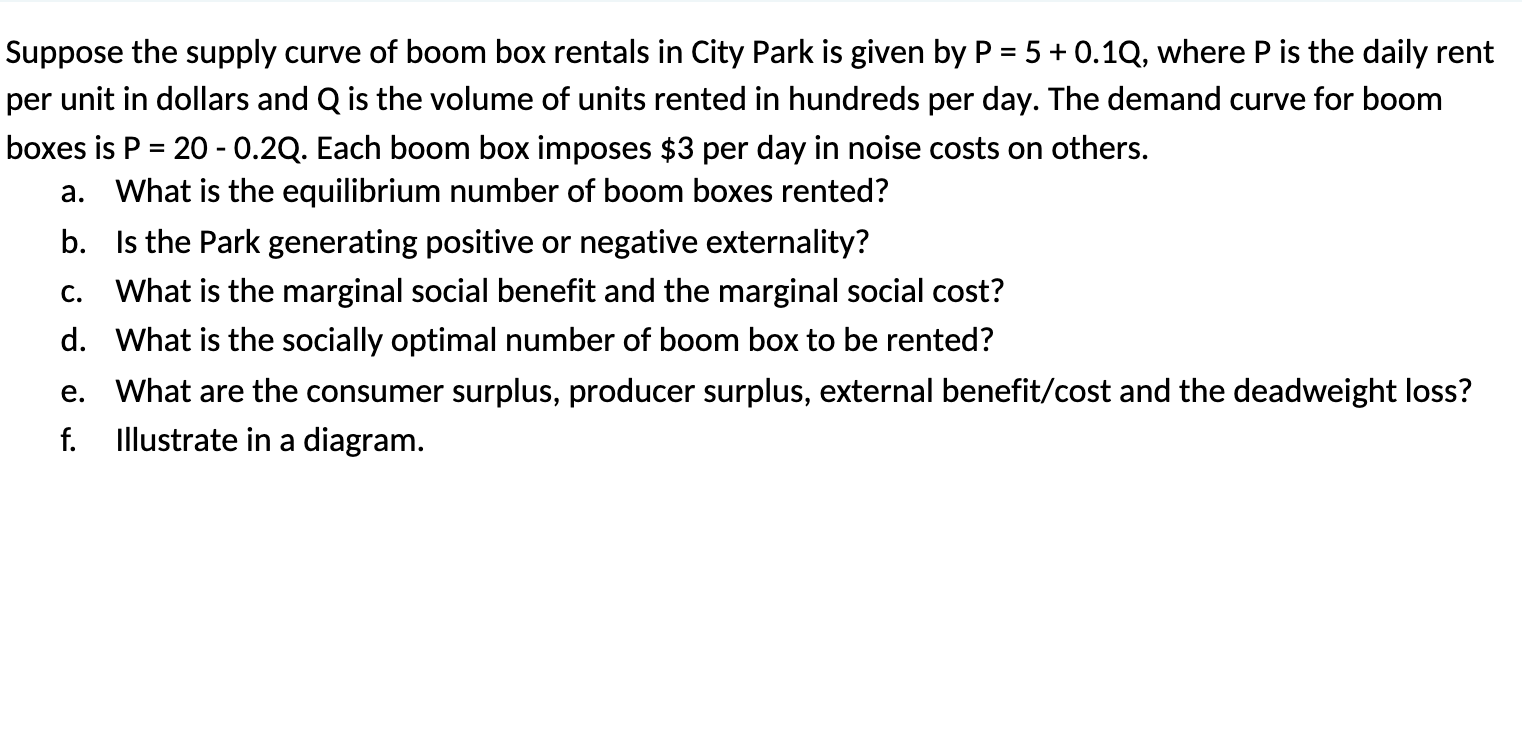 Suppose the supply curve of boom box rentals in City | Chegg.com
