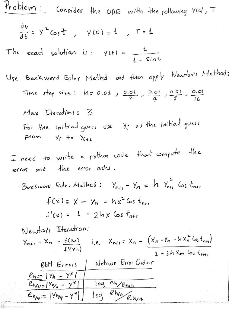 Solved Problem: Consider the ODE with the following y(0),T | Chegg.com