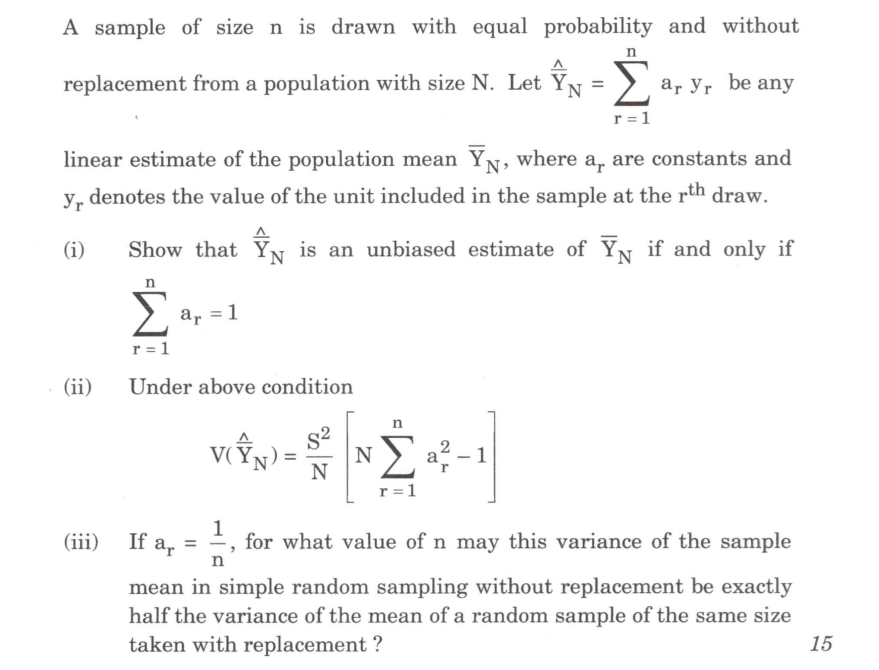 Solved A sample of ﻿size n is ﻿drawn with equal probability | Chegg.com