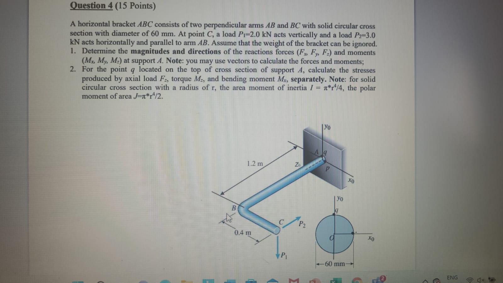 Solved Question 4 (15 Points) A horizontal bracket ABC | Chegg.com