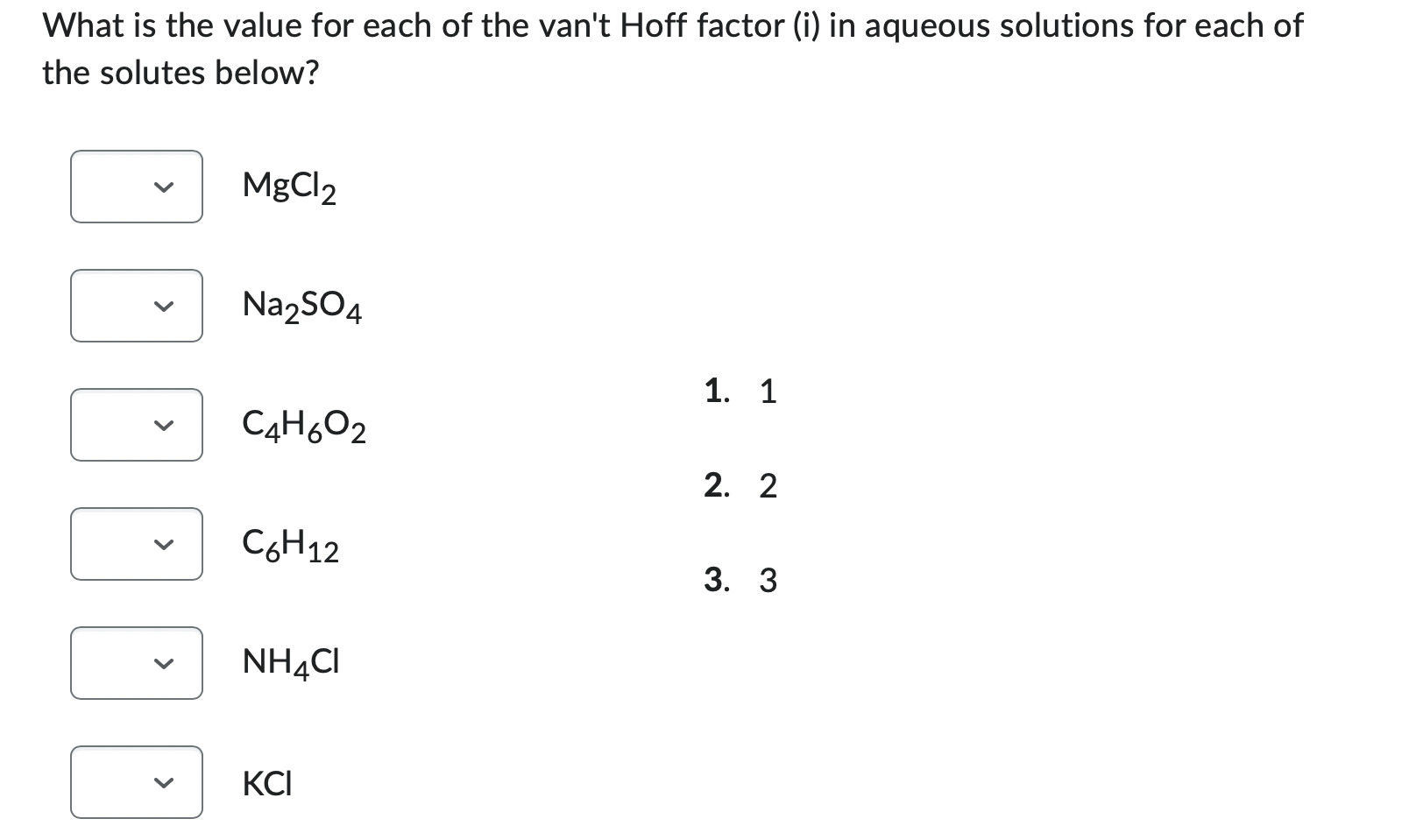 Solved What is the value for each of the van't Hoff factor | Chegg.com